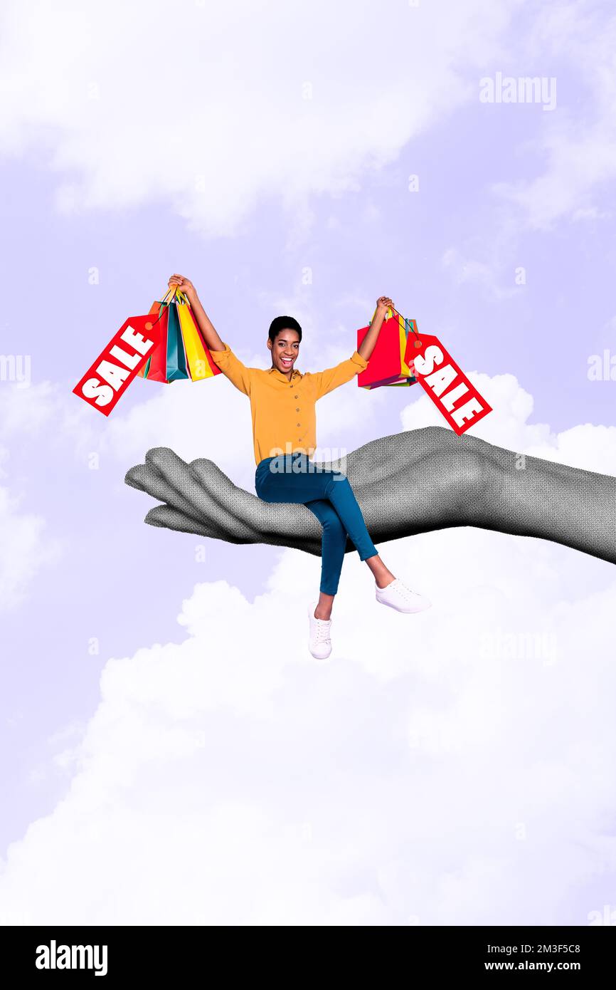 Creative abstract template graphics image of smiling happy lady sitting ...