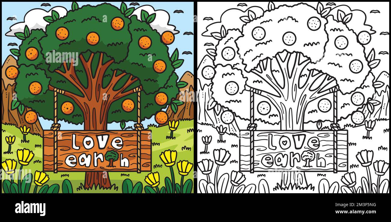 Earth Day Love Earth Coloring Page Illustration Stock Vector Image ...