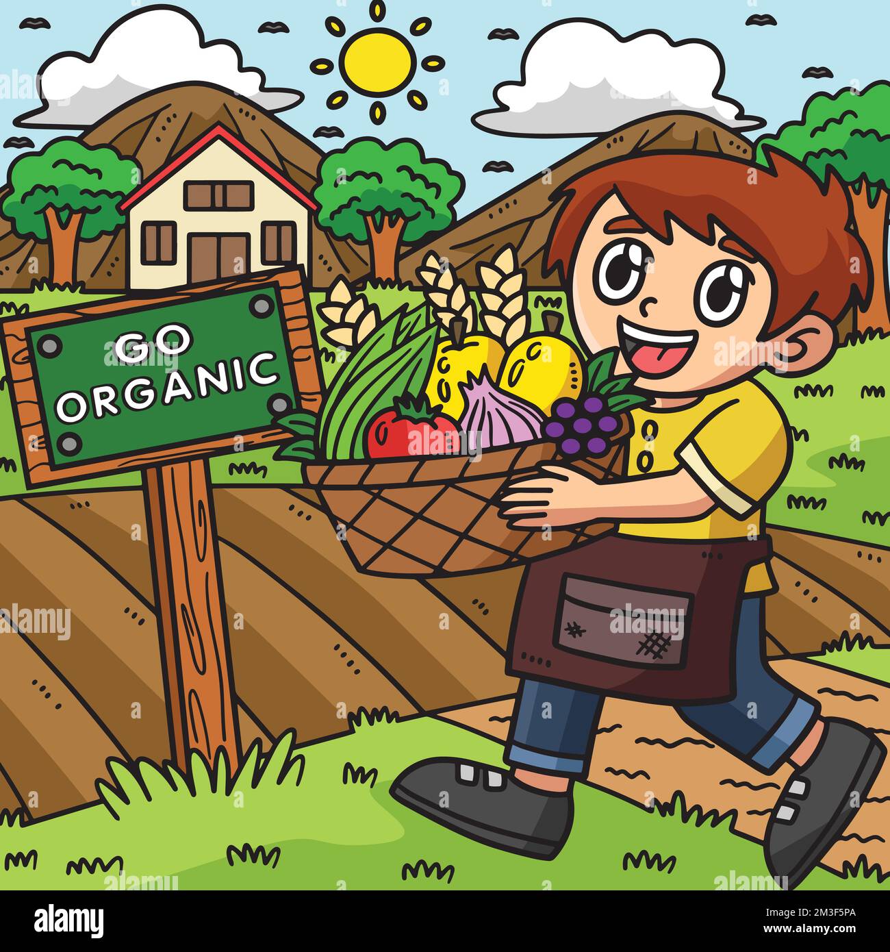 Earth Day Child Carrying Harvest Colored Cartoon Stock Vector Image ...