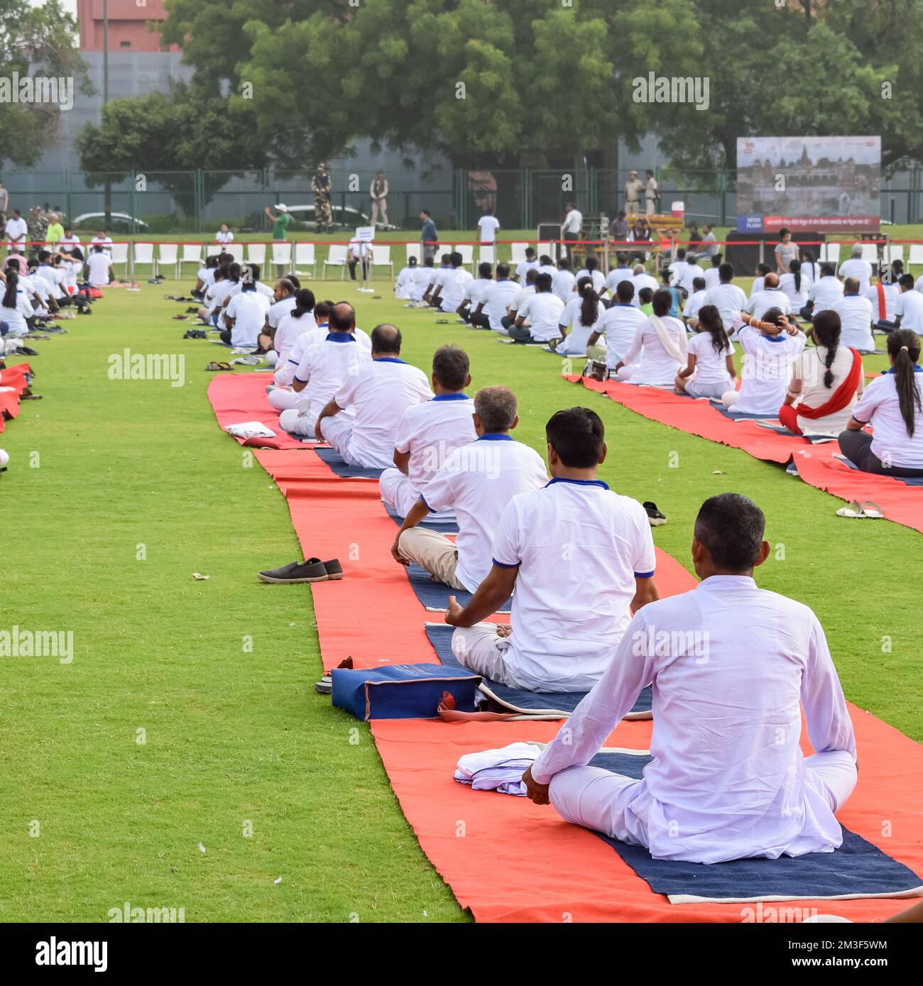 Group Yoga exercise session for people of different age groups at ...
