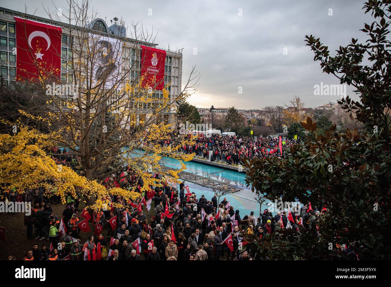 Istanbul, Turkey. 14th Dec, 2022. A crowd of citizens with Turkish ...