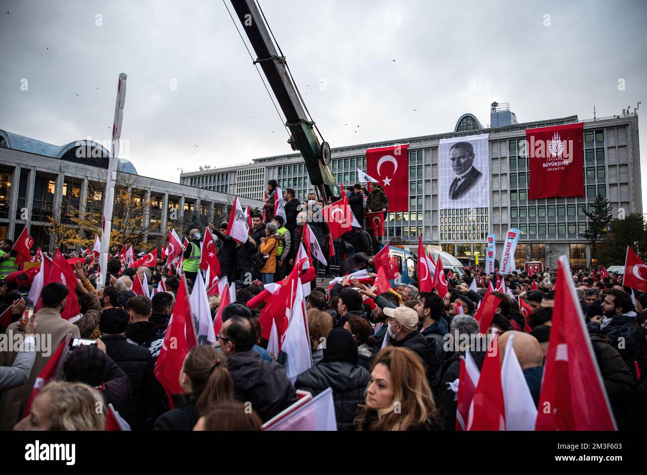 Istanbul, Turkey. 14th Dec, 2022. A crowd of citizens with Turkish ...