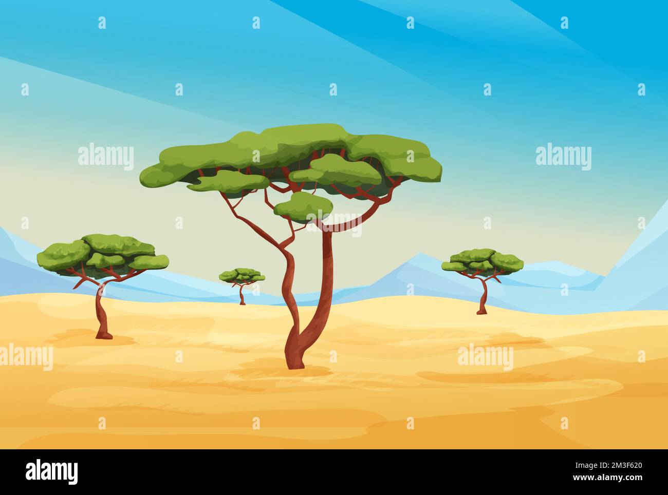 Africa Savannah landscape, safari with grass, trees, mountains, summer ...