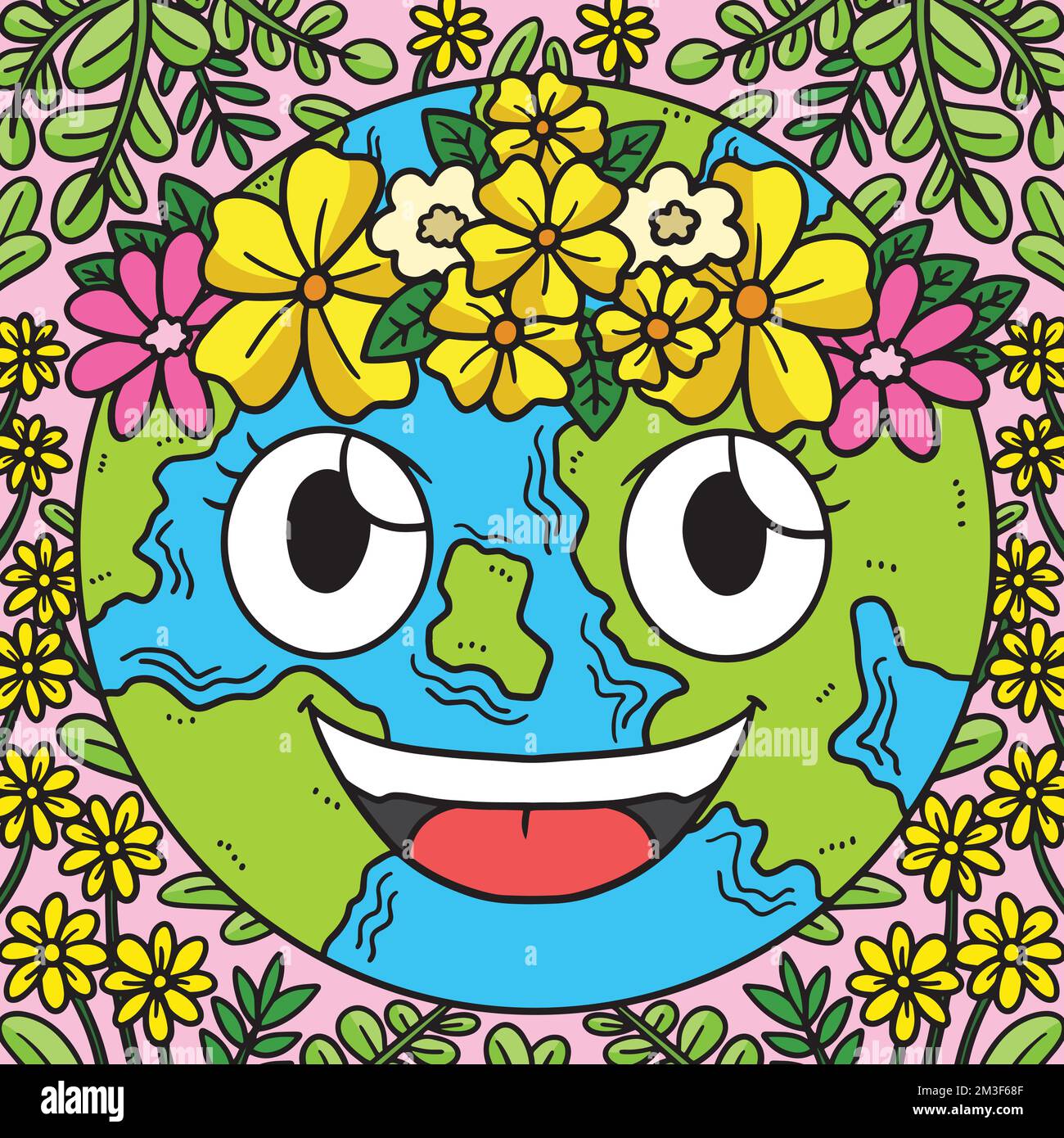 Earth Day with Flower Crown Colored Cartoon Stock Vector Image & Art ...