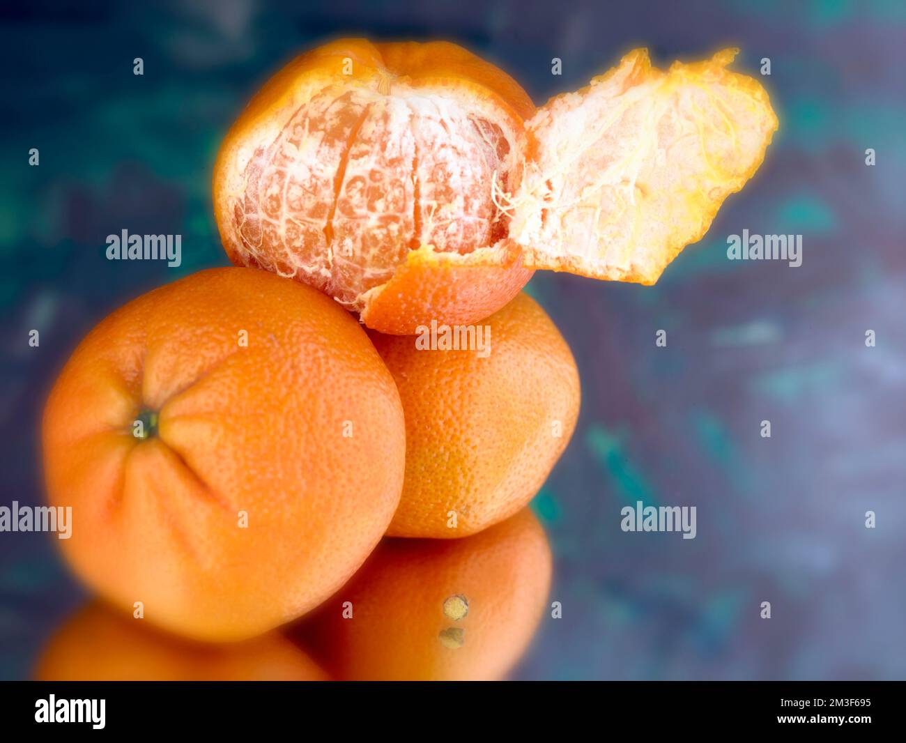 Easy peel sweet Tangerines on clean neutral background. Natural close ...