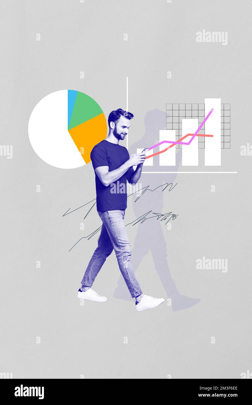 Creative photo 3d collage artwork poster of young freelancer distance ...