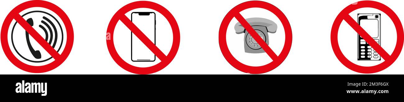 Ensemble de quatre panneaux d'Interdiction de téléphoner Stock Photo ...