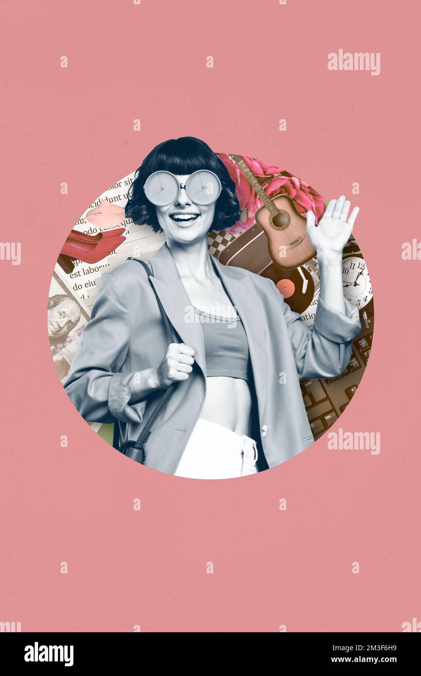 Creative photo 3d collage artwork poster postcard of positive lady ...