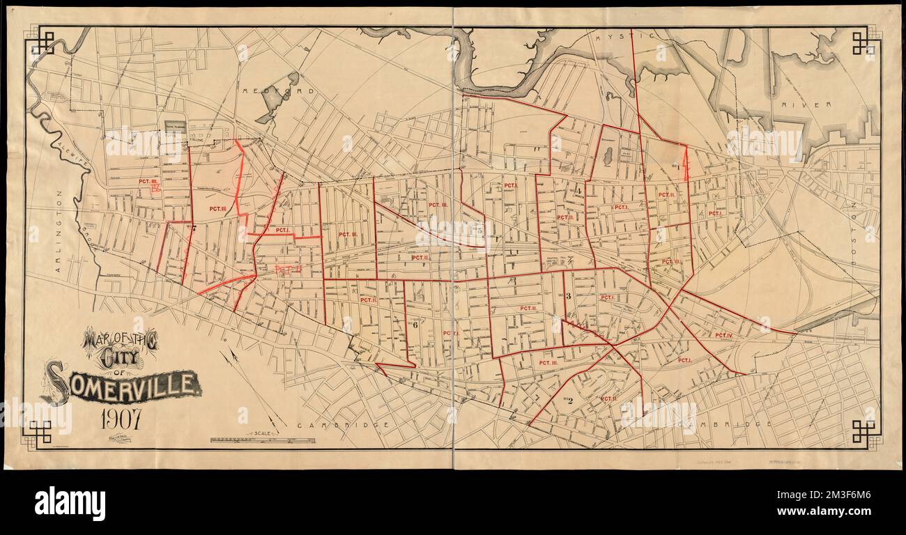 Map of the city of Somerville, 1907 , Election districts, Massachusetts ...