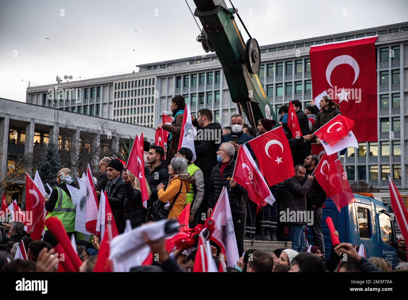 Istanbul, Turkey. 14th Dec, 2022. A crowd of citizens with Turkish ...
