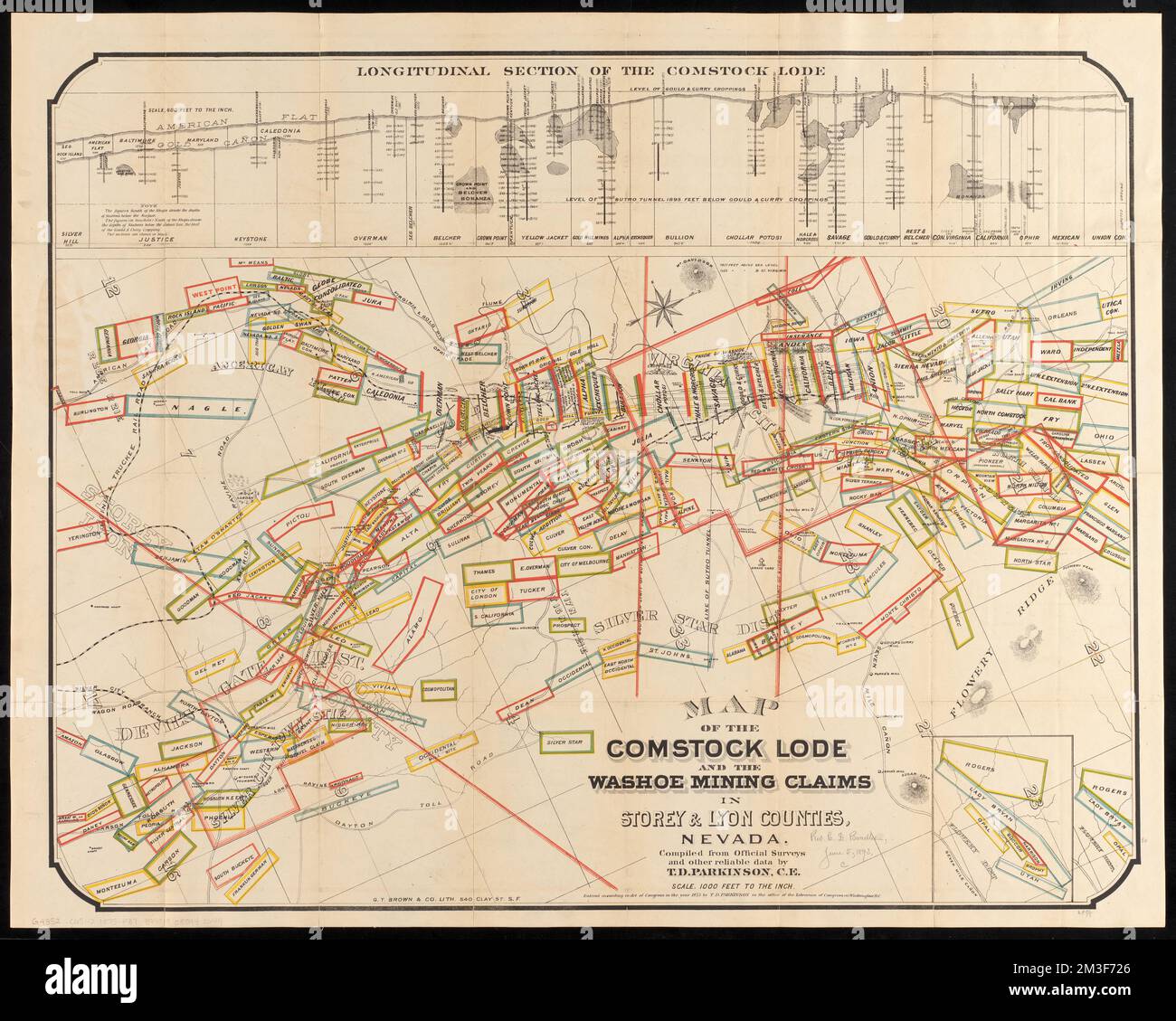 Map of the Comstock Lode and the Washoe mining claims in Storey & Lyon ...
