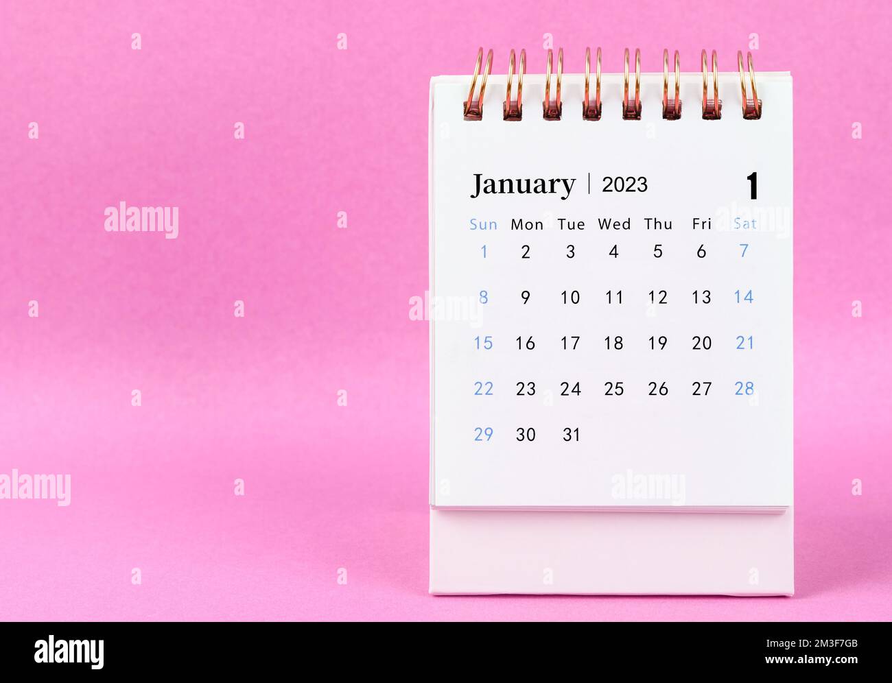 January 2023 desk calendar on pink color background Stock Photo - Alamy