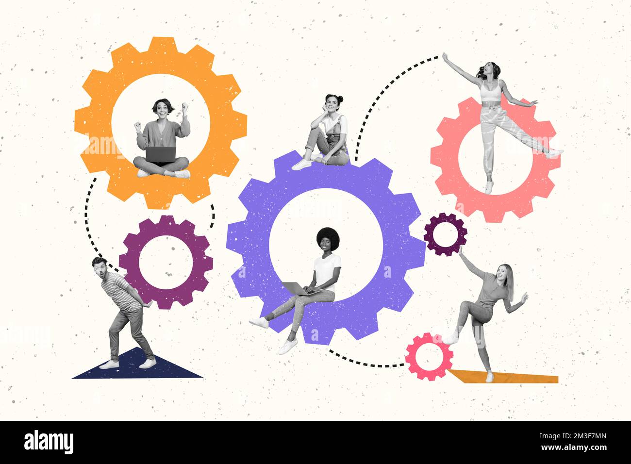 Composite collage illustration of group mini black white gamma people ...