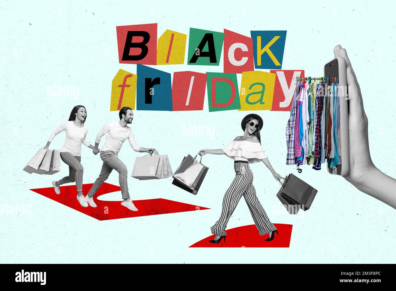 Creative abstract template collage of man woman running hurry fast ...