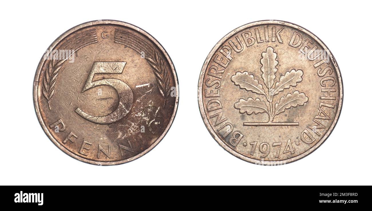 Germany 5 pfennigs, 1974 isolated on white Stock Photo - Alamy
