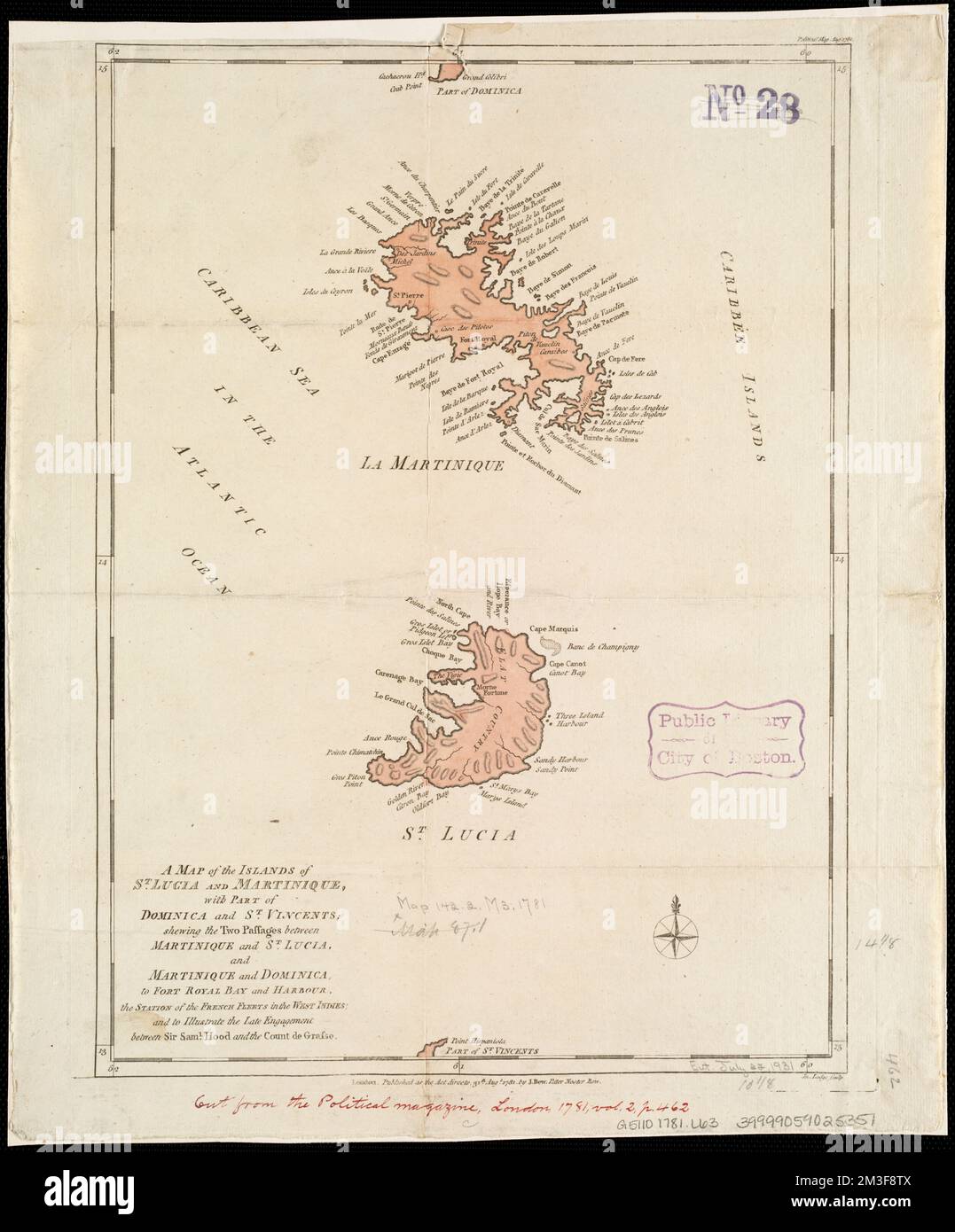 A map of the islands of St. Lucia and Martinique, with part of Dominica ...