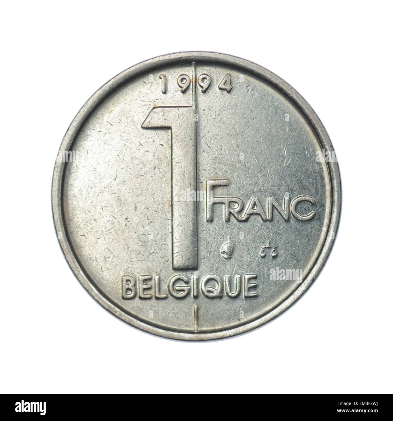 Belgium 1 franc, 1997 on white background Stock Photo - Alamy