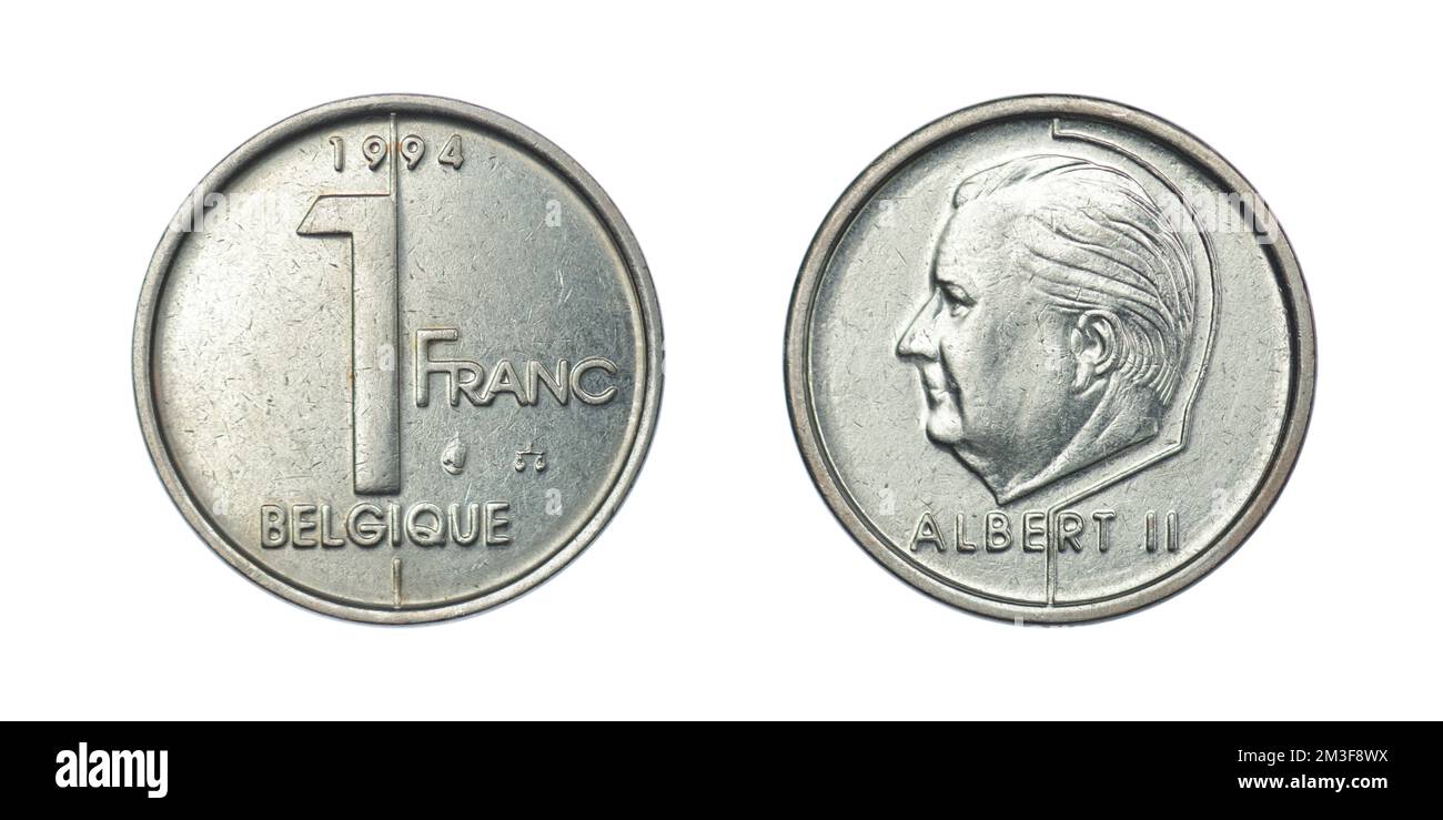 Belgium 1 franc, 1997 on white background Stock Photo - Alamy