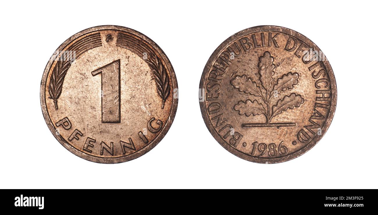 Germany 1 pfennig, 1986 isolated on white Stock Photo - Alamy