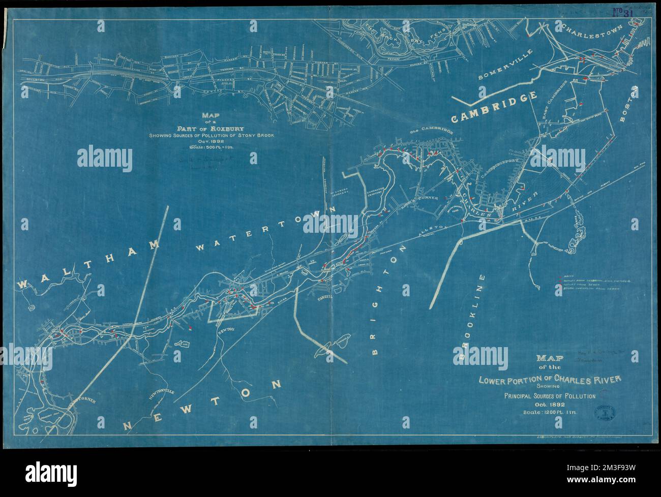 Map of the lower portion of Charles River showing principal sources of ...