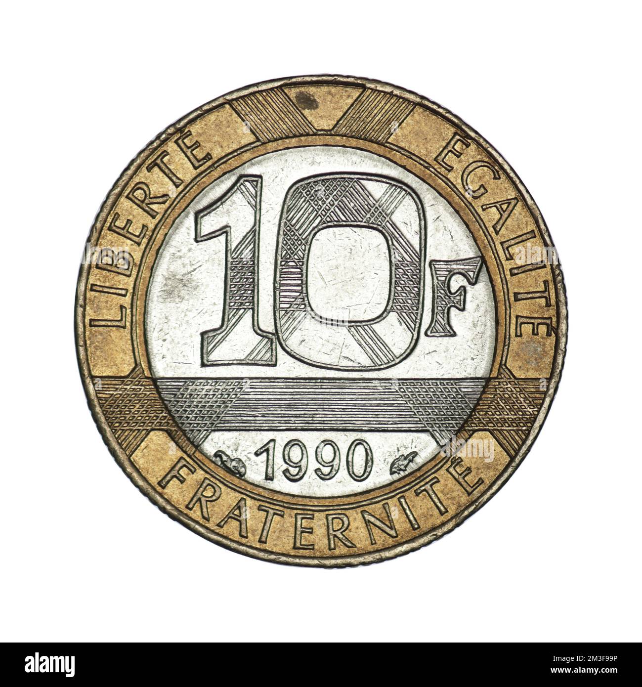 France 10 francs, 1988-2001 on a white background Stock Photo - Alamy