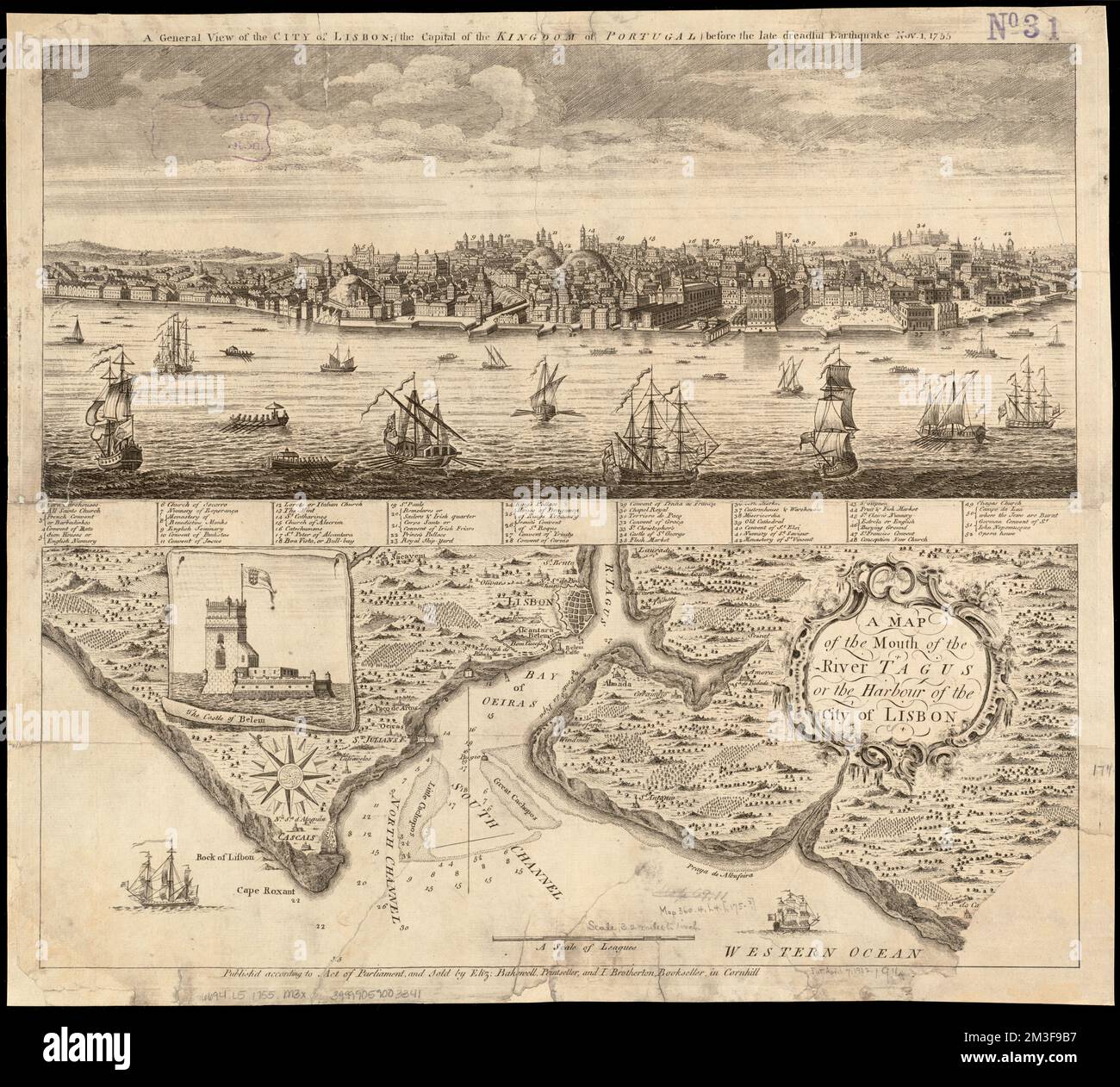 A map of the mouth of the River Tagus or the Harbour of the city of ...