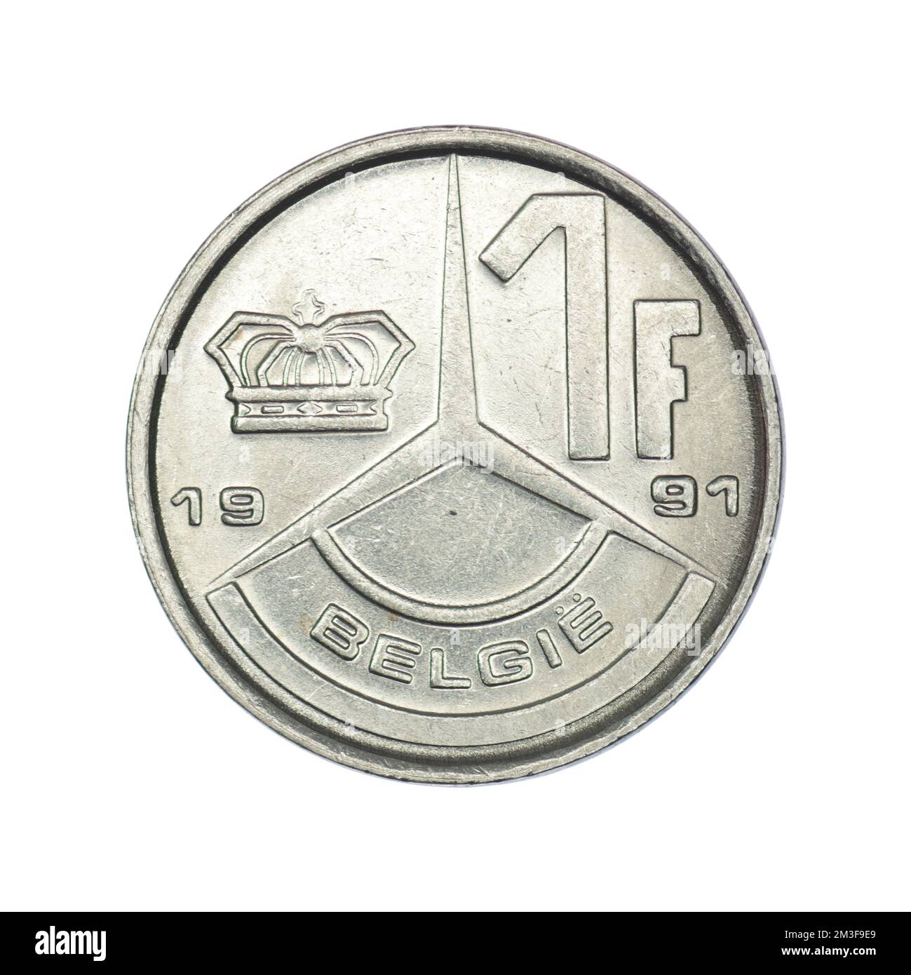 Belgium 1 franc, 1991 on white background Stock Photo - Alamy
