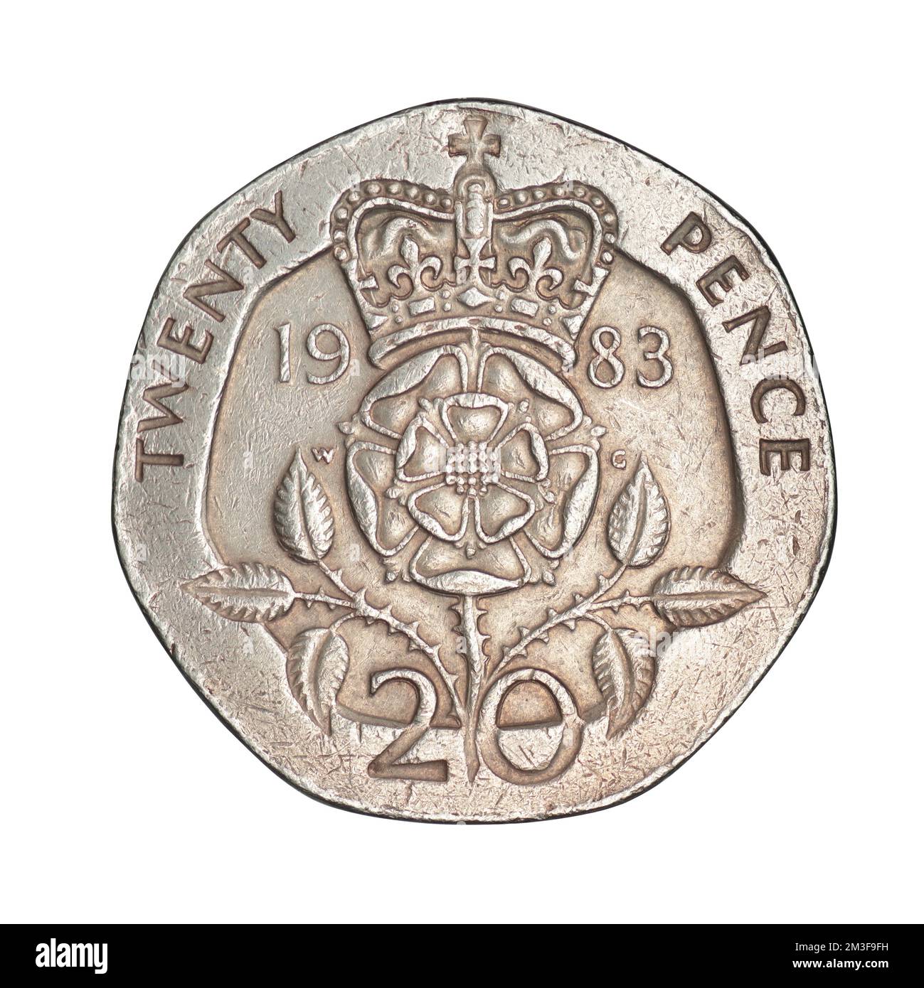 Great Britain 20p, 1983 on white Stock Photo - Alamy