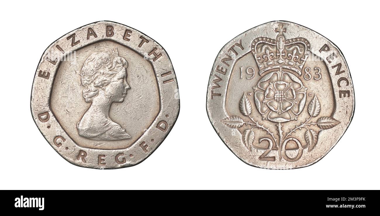 Great Britain 20p, 1983 on white Stock Photo - Alamy