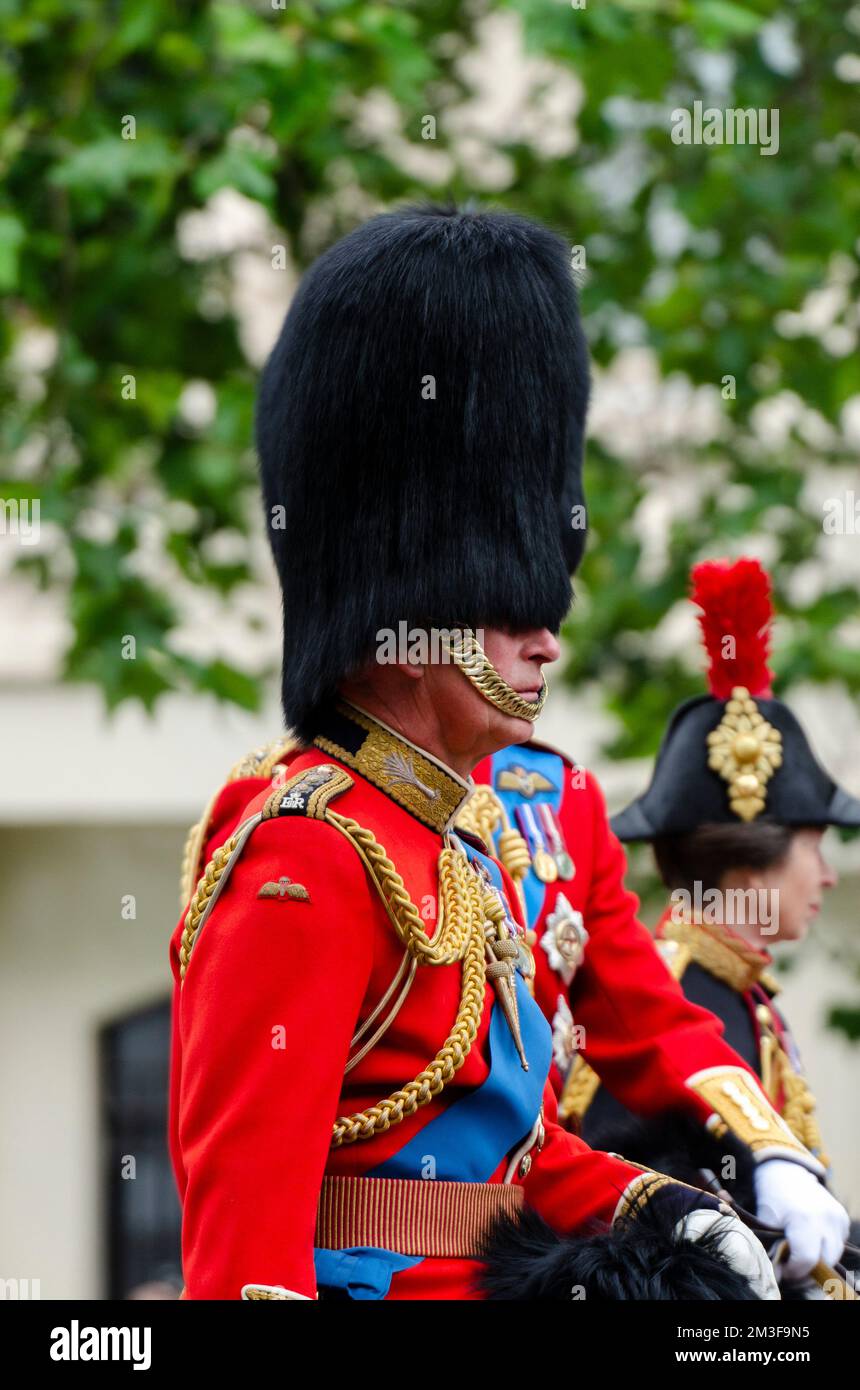 Prince Charles, Duke of Cornwall riding in a horse during Trooping the ...