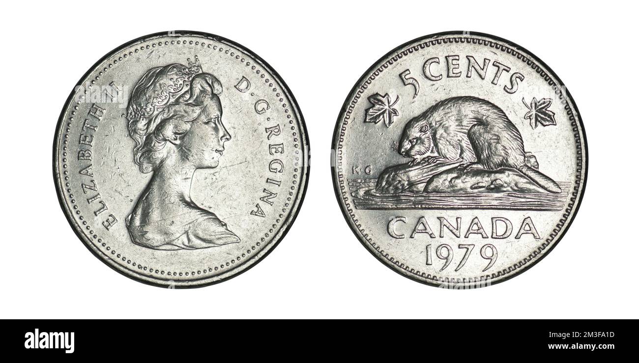 Canada 5 Cents, 1979-1981 on white Stock Photo - Alamy