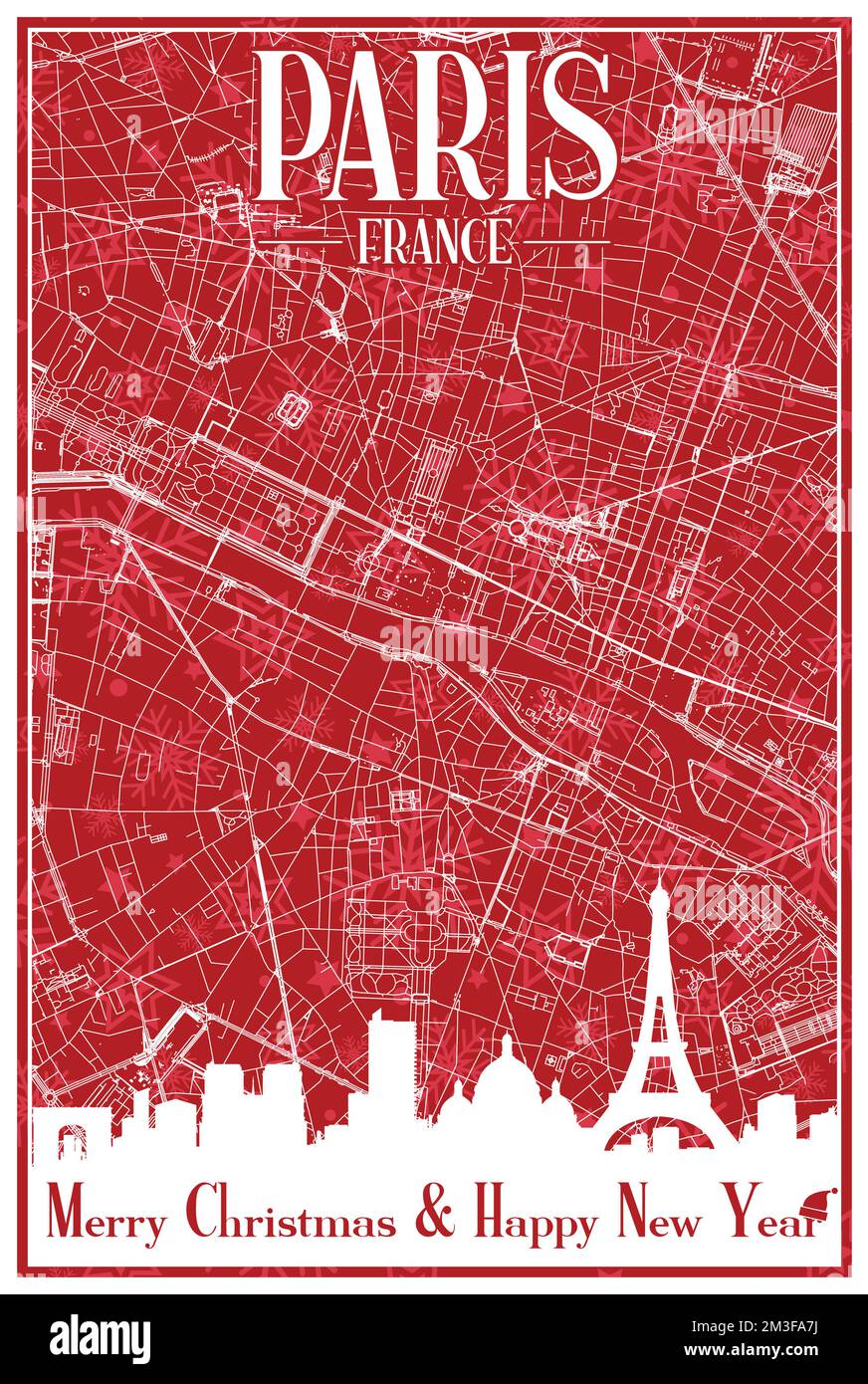 Christmas postcard of the downtown PARIS, FRANCE Stock Vector Image ...