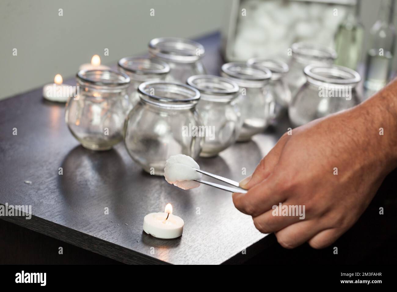 Wellness and health - Glass jars for massage and therapy in the spa ...