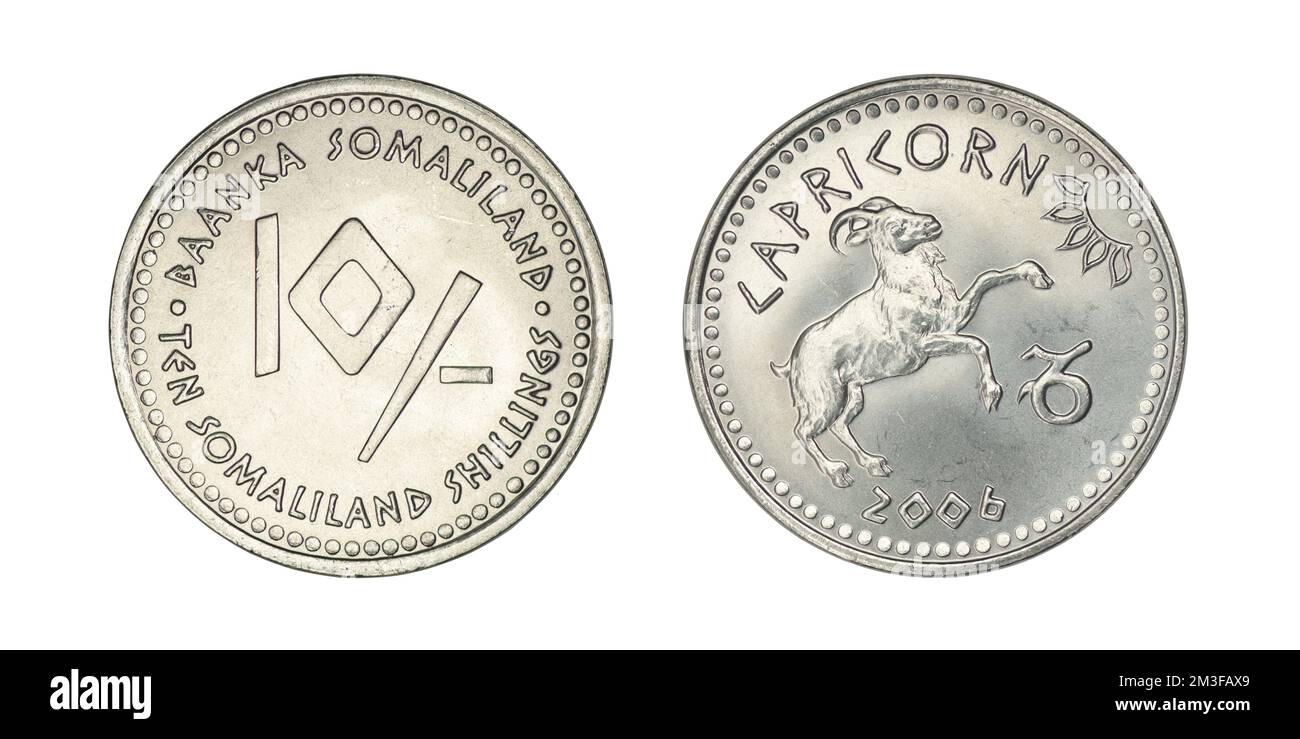 coin Somaliland 10 scallini 2006 year Capricorn on a white background ...