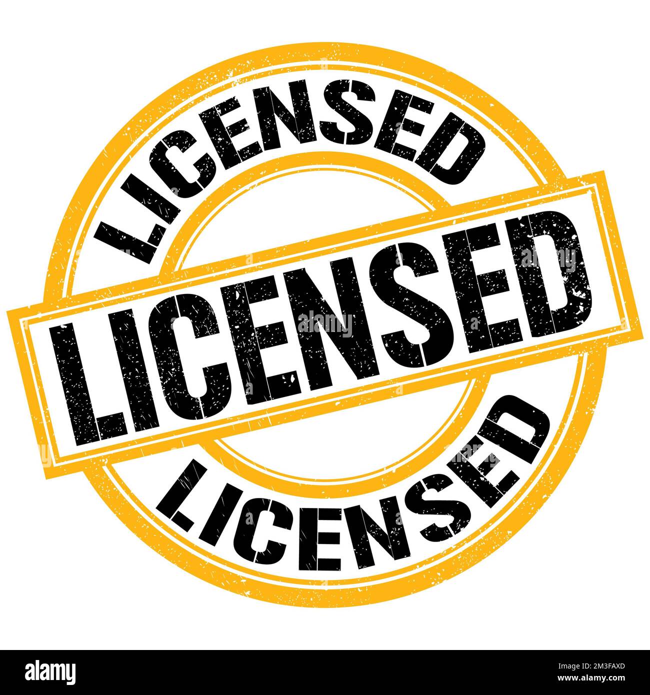 LICENSED text written on yellow-black round stamp sign Stock Photo - Alamy