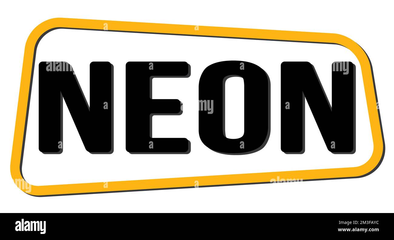 NEON text written on yellow-black trapeze stamp sign Stock Photo - Alamy