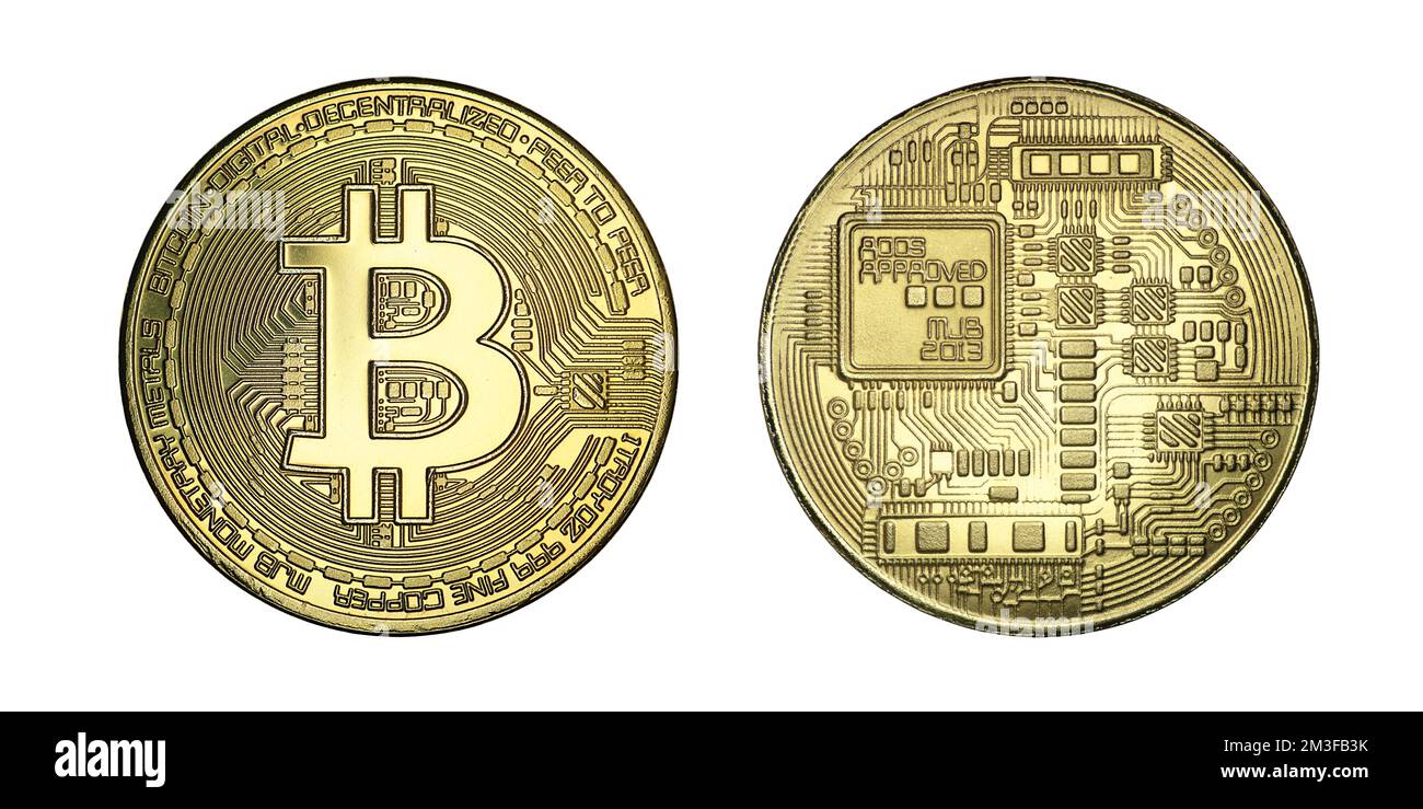 large bitcoin coin on a white background Stock Photo - Alamy