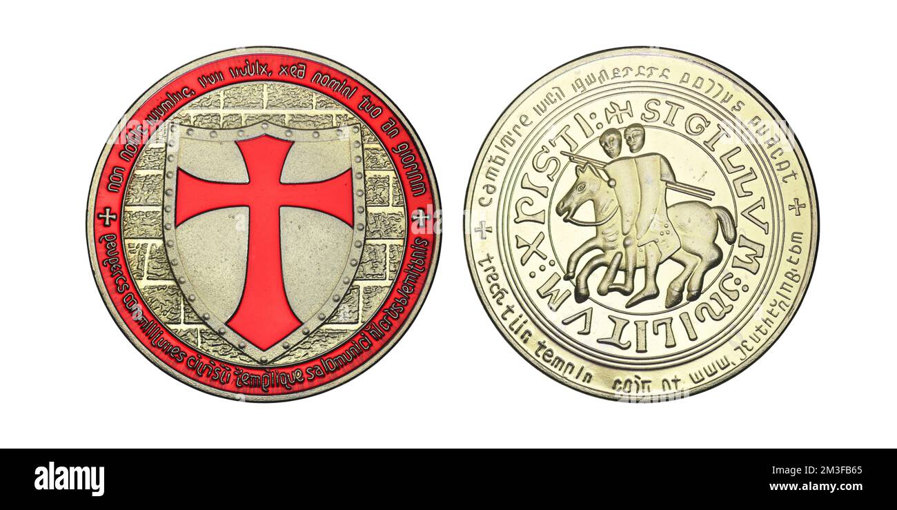 Red Templar Knights collector's coin on a white background Stock Photo ...