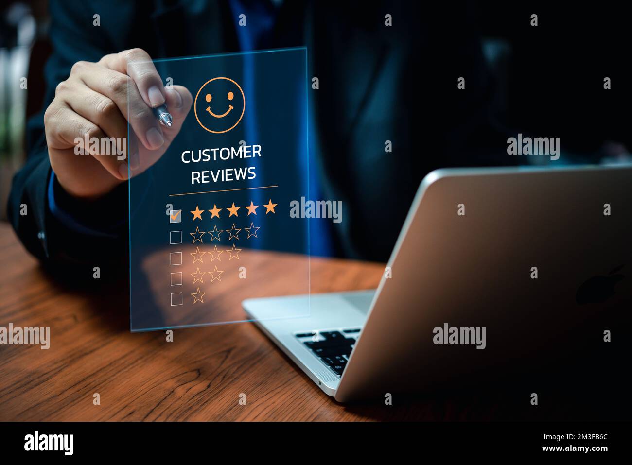 Businessmen give satisfaction in service choosing on the happy Smile ...