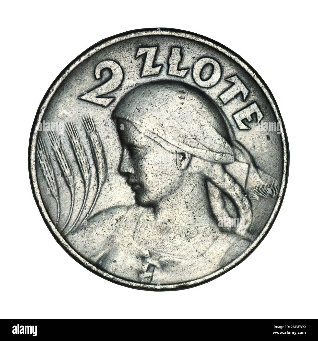 Polish 2 golden coin 1925 replica on a white background Stock Photo - Alamy