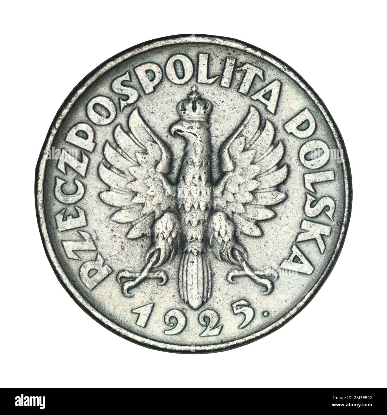 Polish 2 golden coin 1925 replica on a white background Stock Photo - Alamy