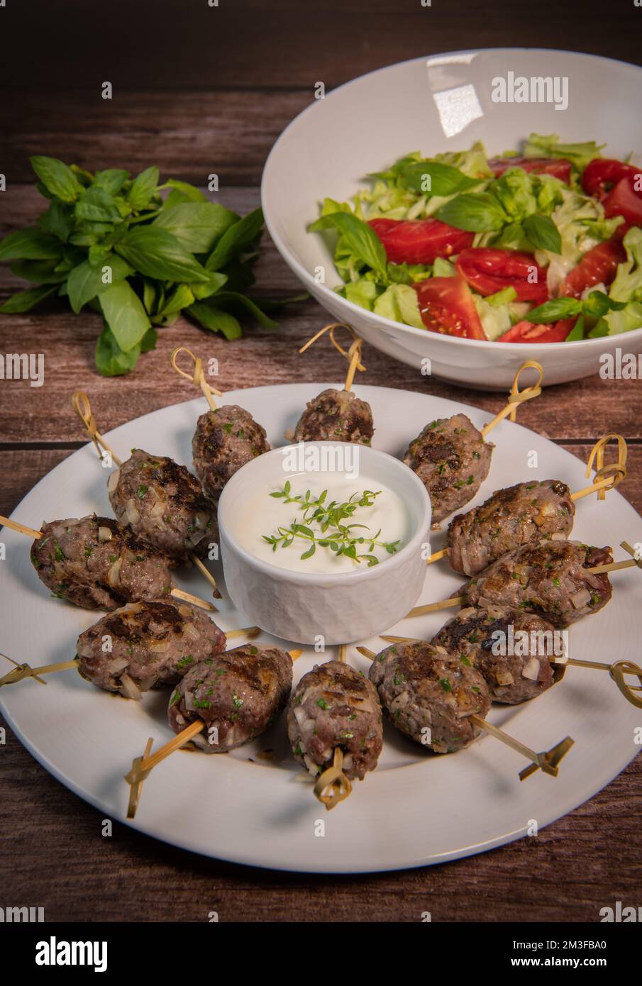 Recipe of kefta, beef skewer, Traditional homemade, with Greek yoghurt ...