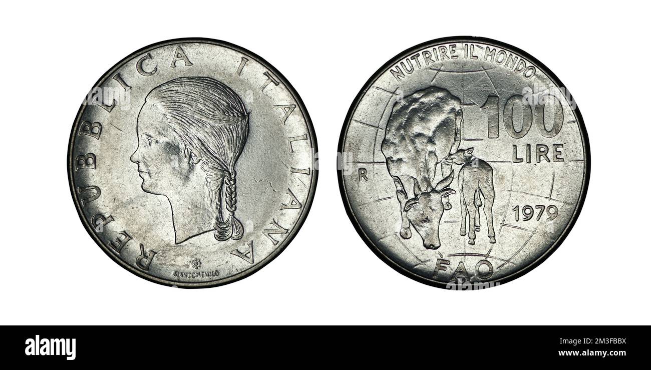 Italy 100 lire 1979 isolated on white Stock Photo - Alamy