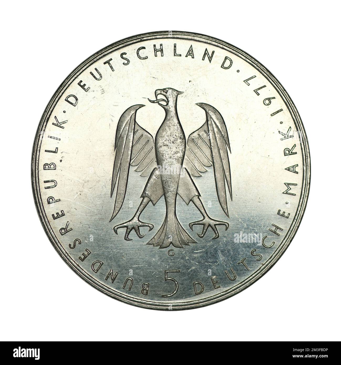 Germany 5 marks 1977 on a white background Stock Photo - Alamy
