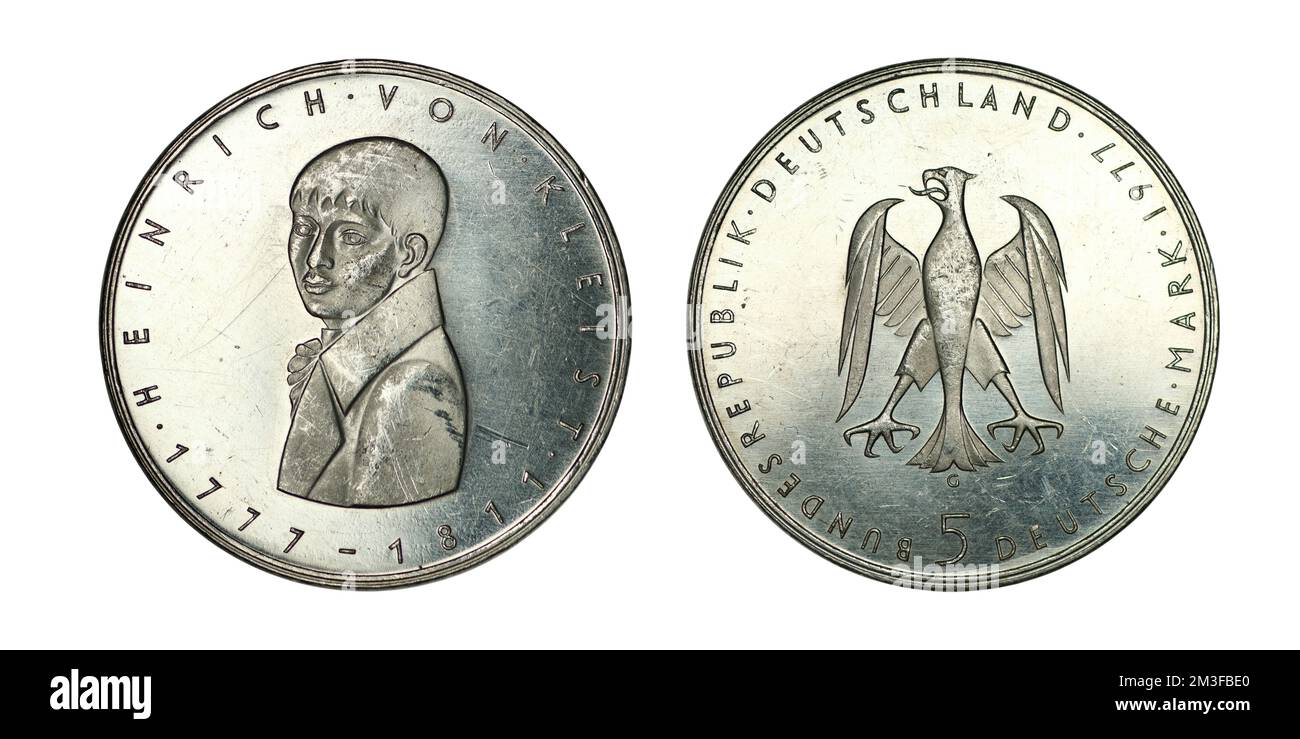 Germany 5 marks 1977 on a white background Stock Photo - Alamy