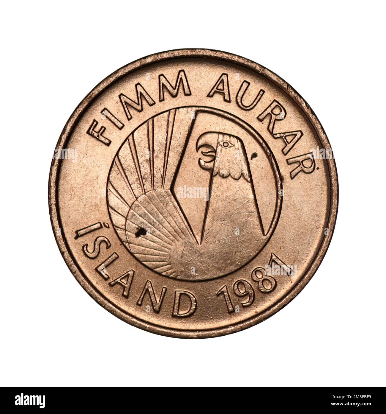 Iceland 5 aurar year 1981 on a white background Stock Photo - Alamy