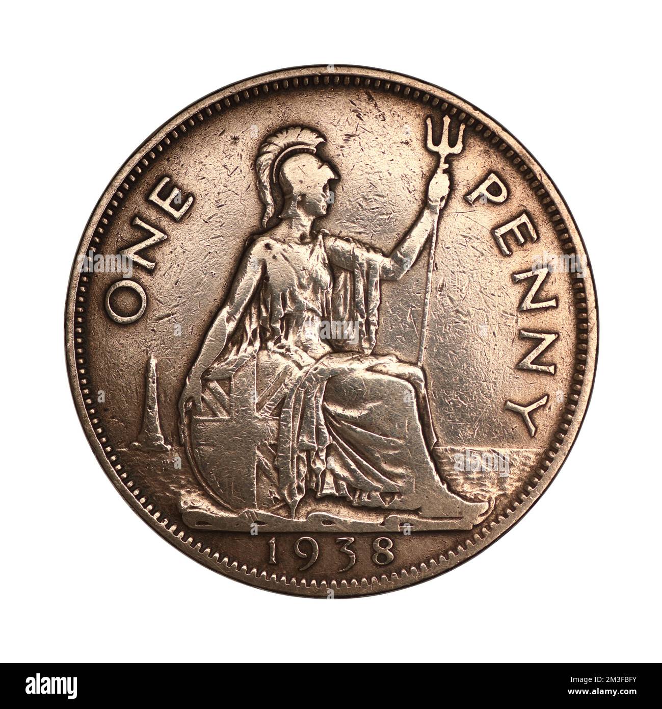 Great Britain 1 pence 1938 on a white background Stock Photo - Alamy