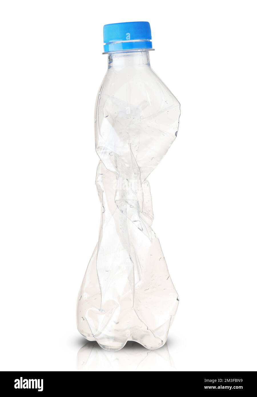 crushed plastic water bottle on white background Stock Photo - Alamy