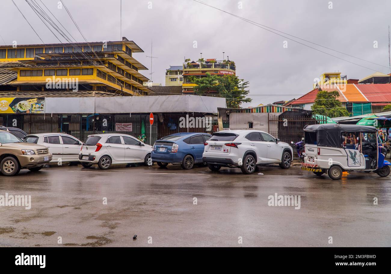 The row of parked cars on the street of the Central Market of ...