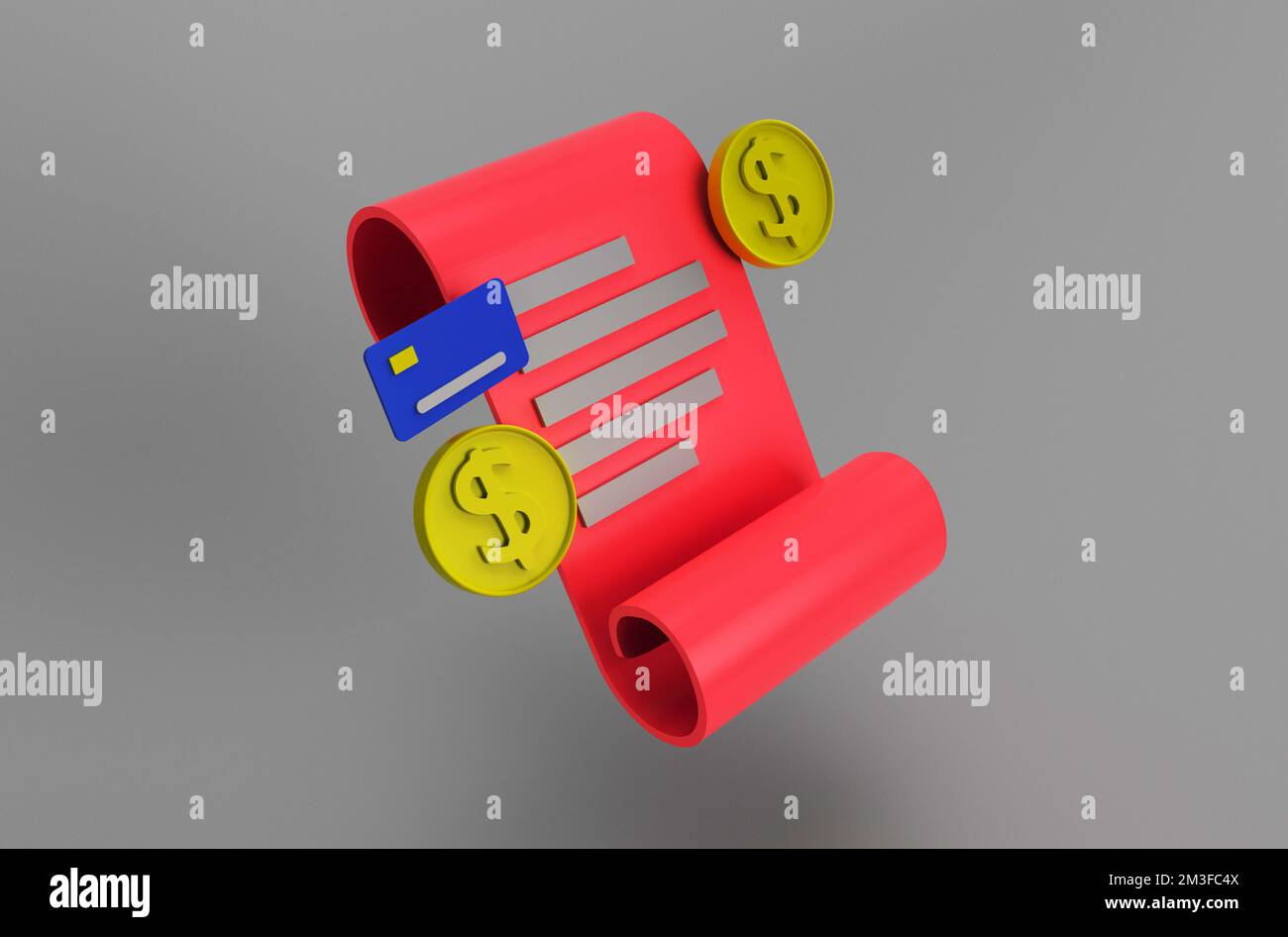 3d illustration rendering minimal Paper bill of transaction receipt ...